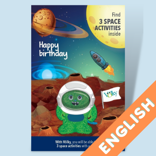Carte d'anniversaire Völky ESPACE - en anglais – Les monstres Völky